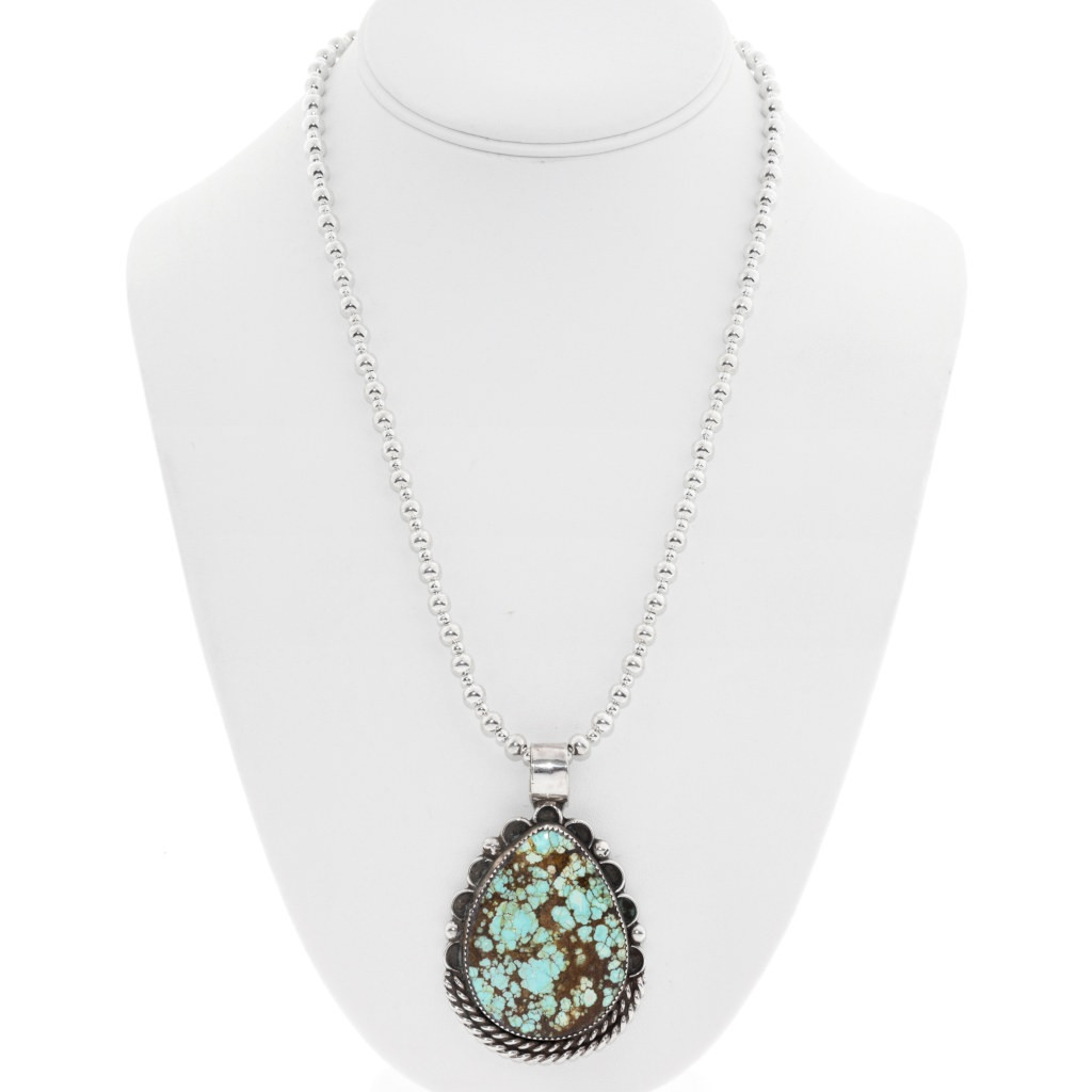 Sterling Silver Number Eight Turquoise Floral Pendant 44399