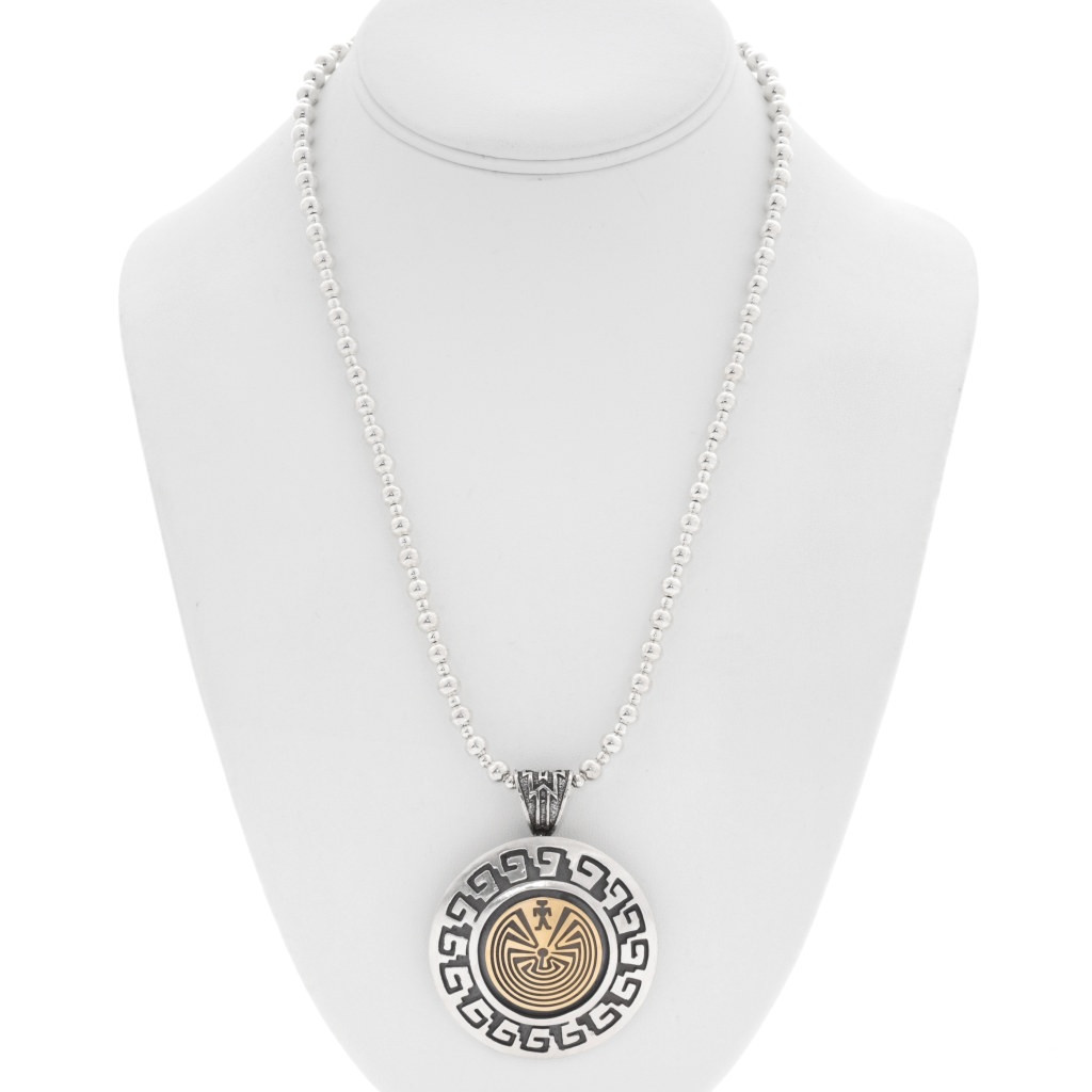 Southwest Native American Man In The Maze Silver Gold Pendant 44554