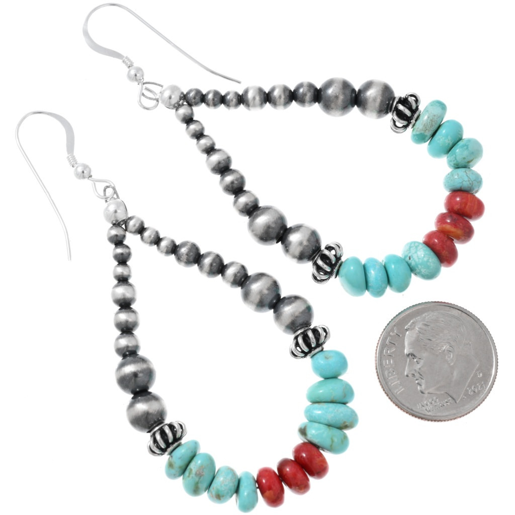 Sterling Turquoise Coral Navajo Desert Pearl Earrings by Lula Begay 44578