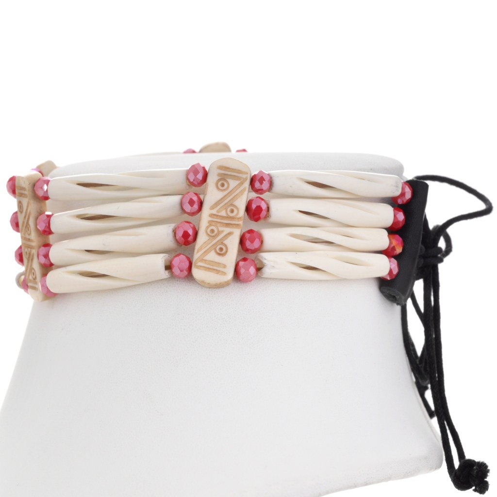 White Shiny Red Native American Made Bone Choker 44653