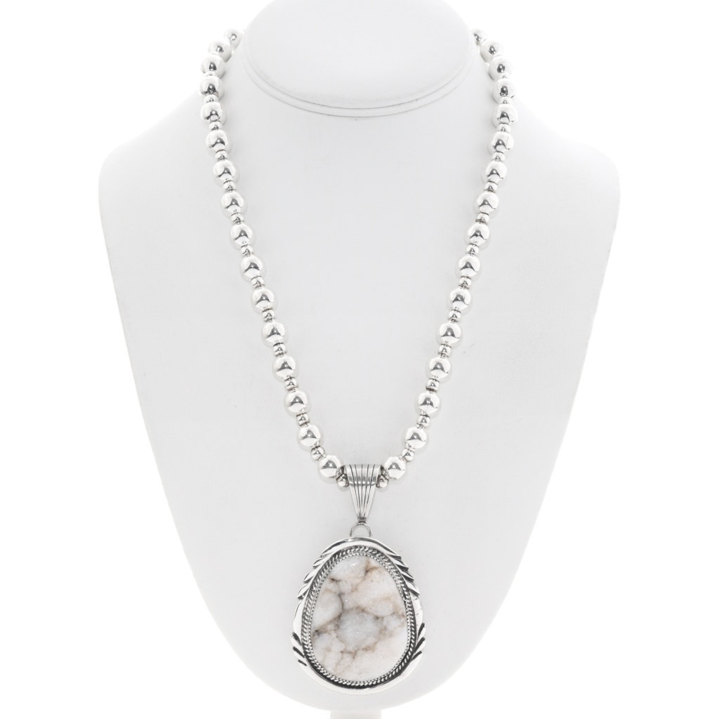 New Mexico White Buffalo Stone Navajo Silver Pendant 44659