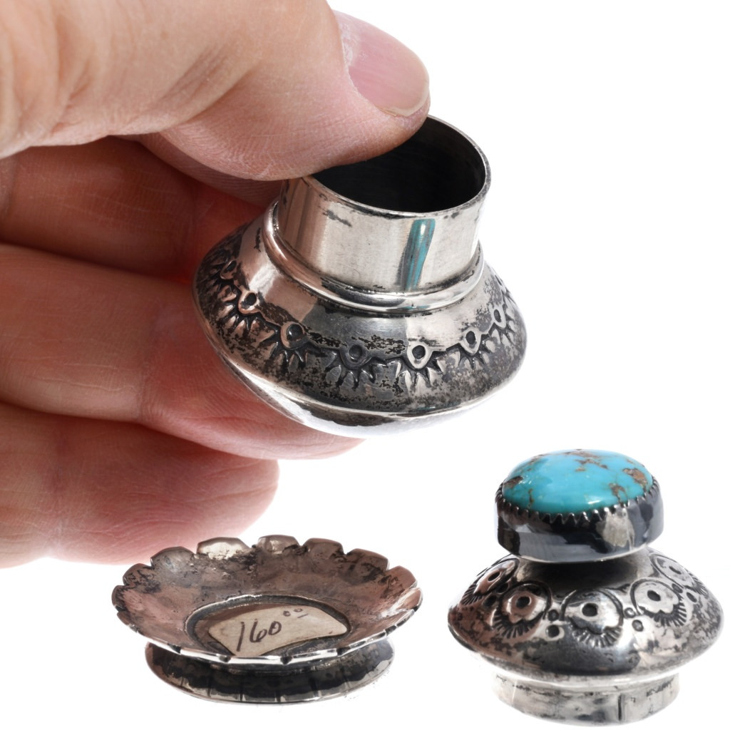 Vintage Miniature Sterling Turquoise Navajo Pottery Vase With Stand by ...