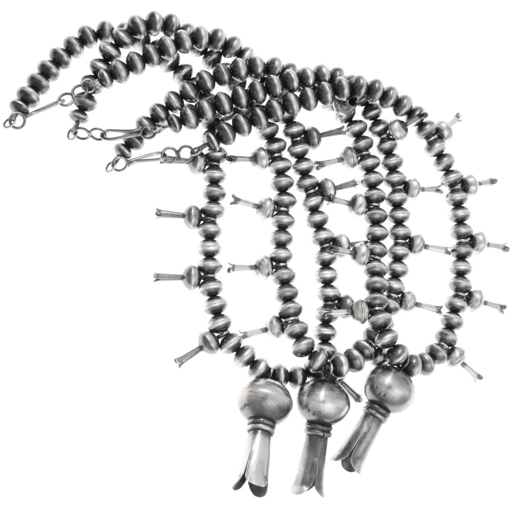 Santa Fe Hand Made Navajo Sterling Desert Pearl Squash Blossom Necklace ...