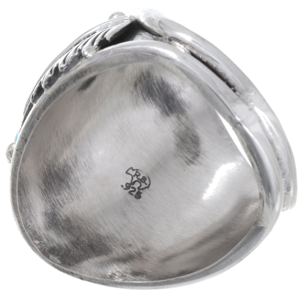 Navajo Tuequoise Coral Silver Eagle Mens Ring Sterling Big Boy 46559