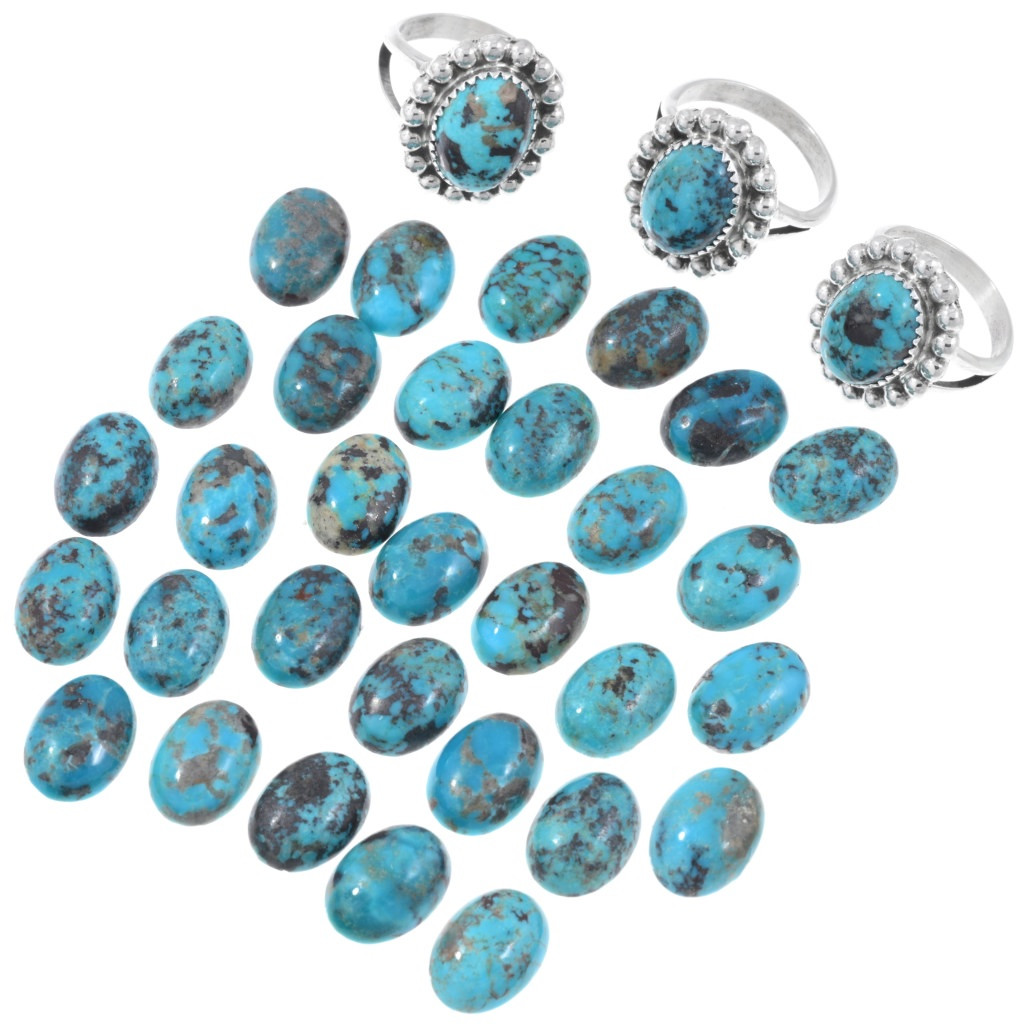 Sterling Ladies Turquoise Ring Navajo Single Stone Berry Design 46887