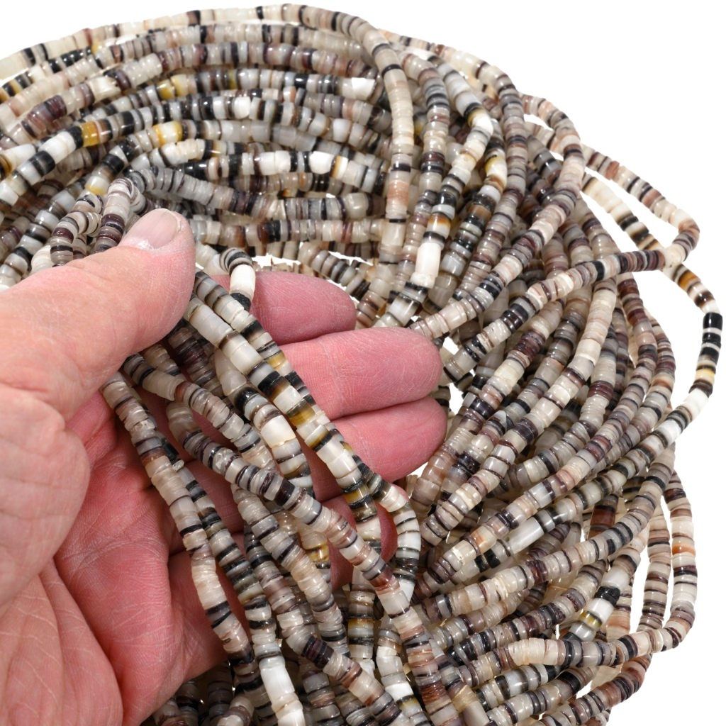 Natural Heishi Banded Pearl Hammer Shell 5mm Wide 24" Strand 45063