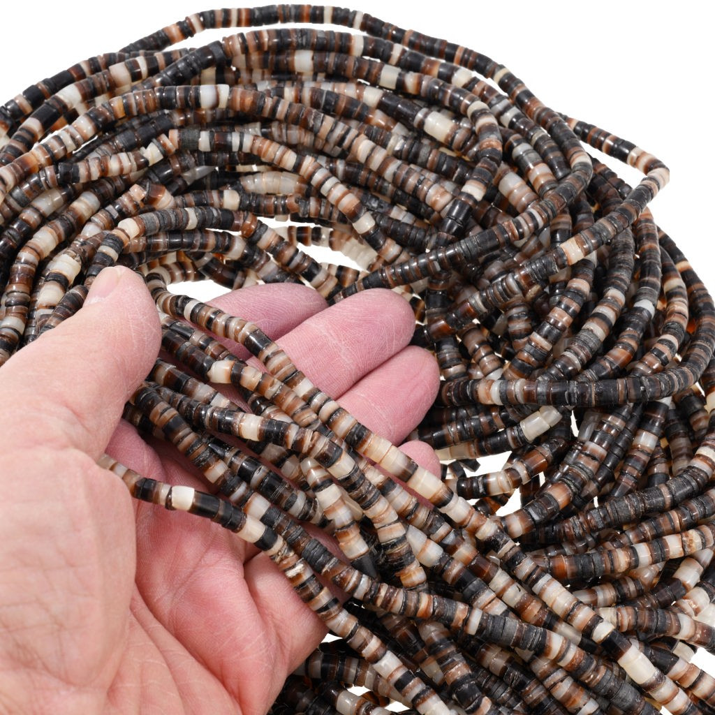 Oyster Shell Heishi Banded Natural 5mm Wide 24" Strand 45064