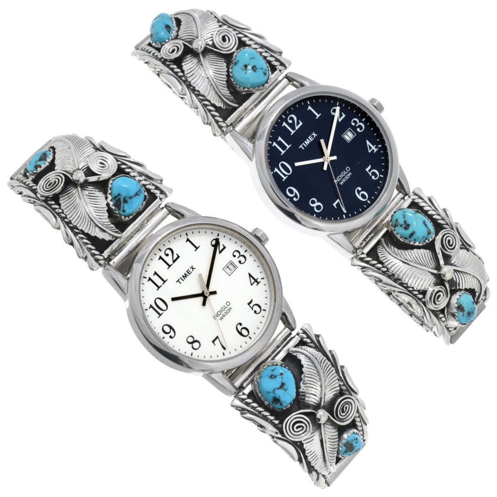 Sterling Kingman Turquoise Navajo Mens Watch Tips 46972