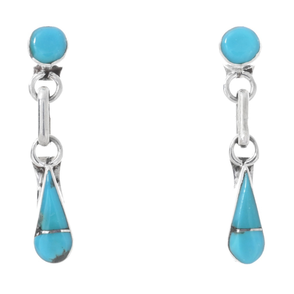 Sterling Silver Sleeping Beauty Turquoise Teardrop Zuni Dangle Earrings ...