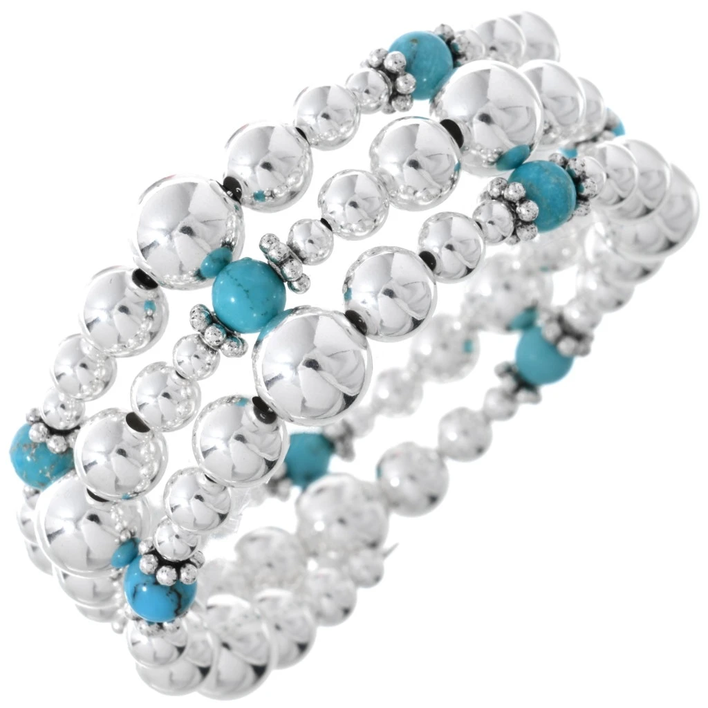Navajo Hand Beaded Sterling Turquoise Wrap Around Bracelet by Lula ...