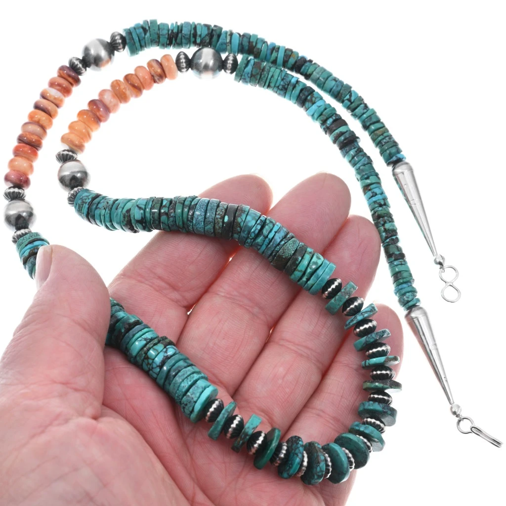 Hand Beaded Turquoise Spiny Oyster Navajo Desert Pearl Necklace by Lula ...