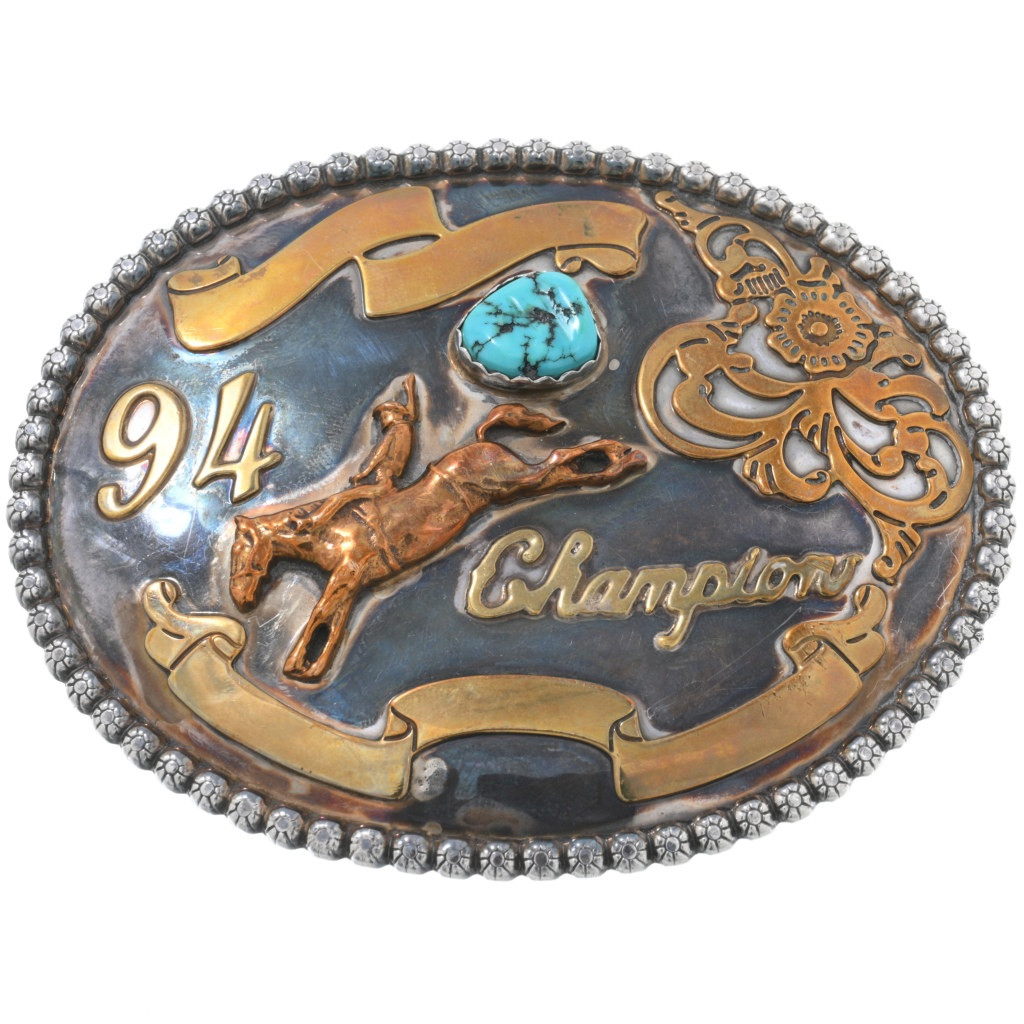 Turquoise Nugget Champion Bull Rider Gold Vintage Sterling Belt Buckle ...