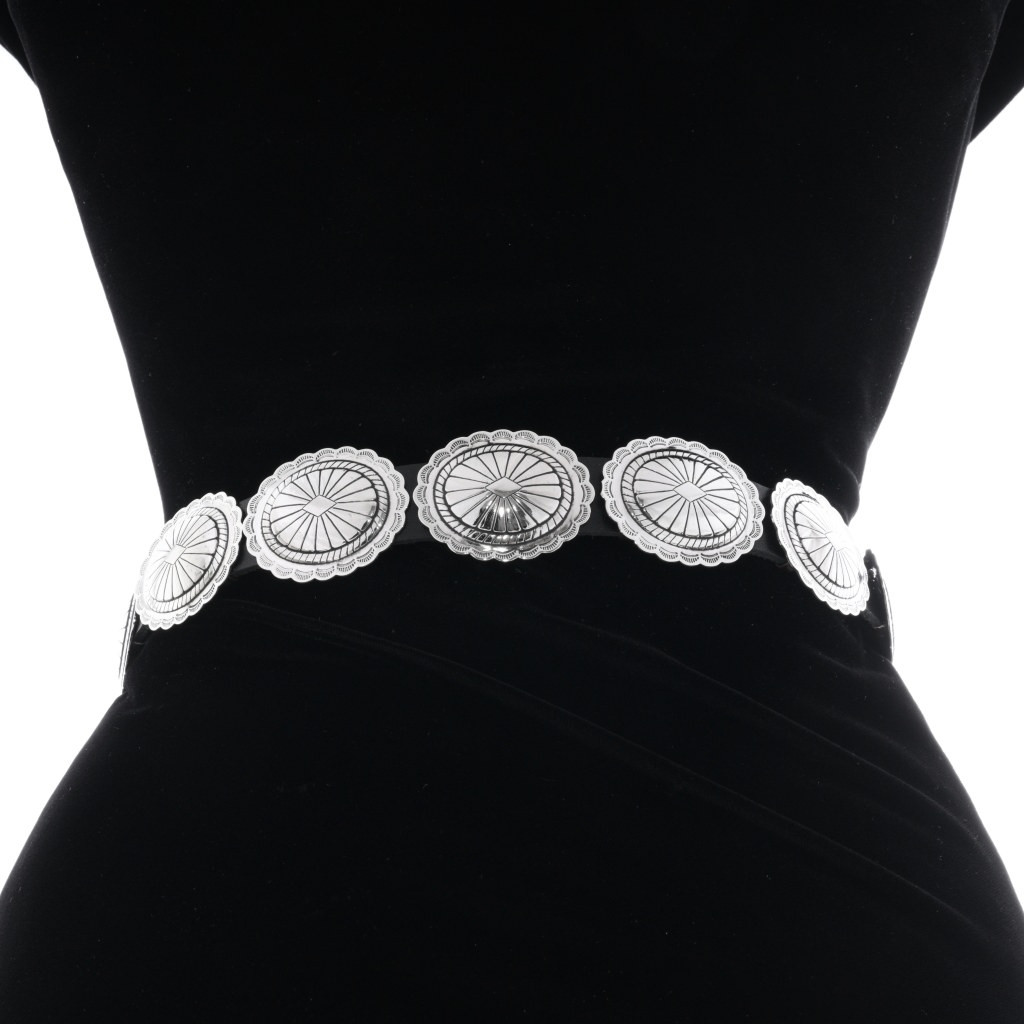 Native American Sterling Silver Concho Belt Traditional Patterns 48053