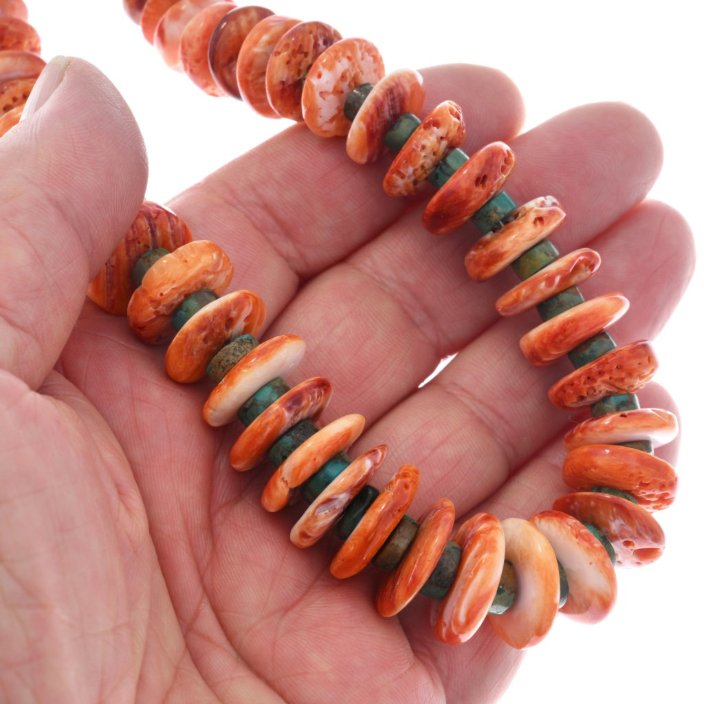 Spiny Oyster Turquoise Beaded Navajo Necklace by Lula Begay 48519