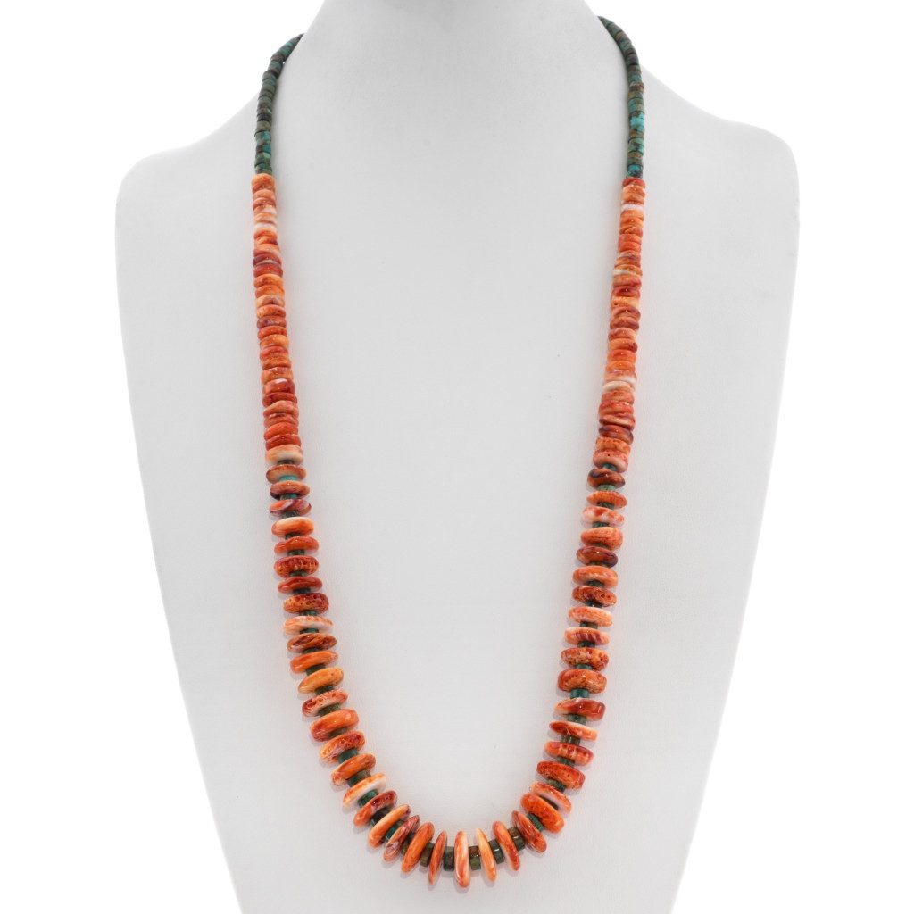 Spiny Oyster Turquoise Beaded Navajo Necklace by Lula Begay 48519