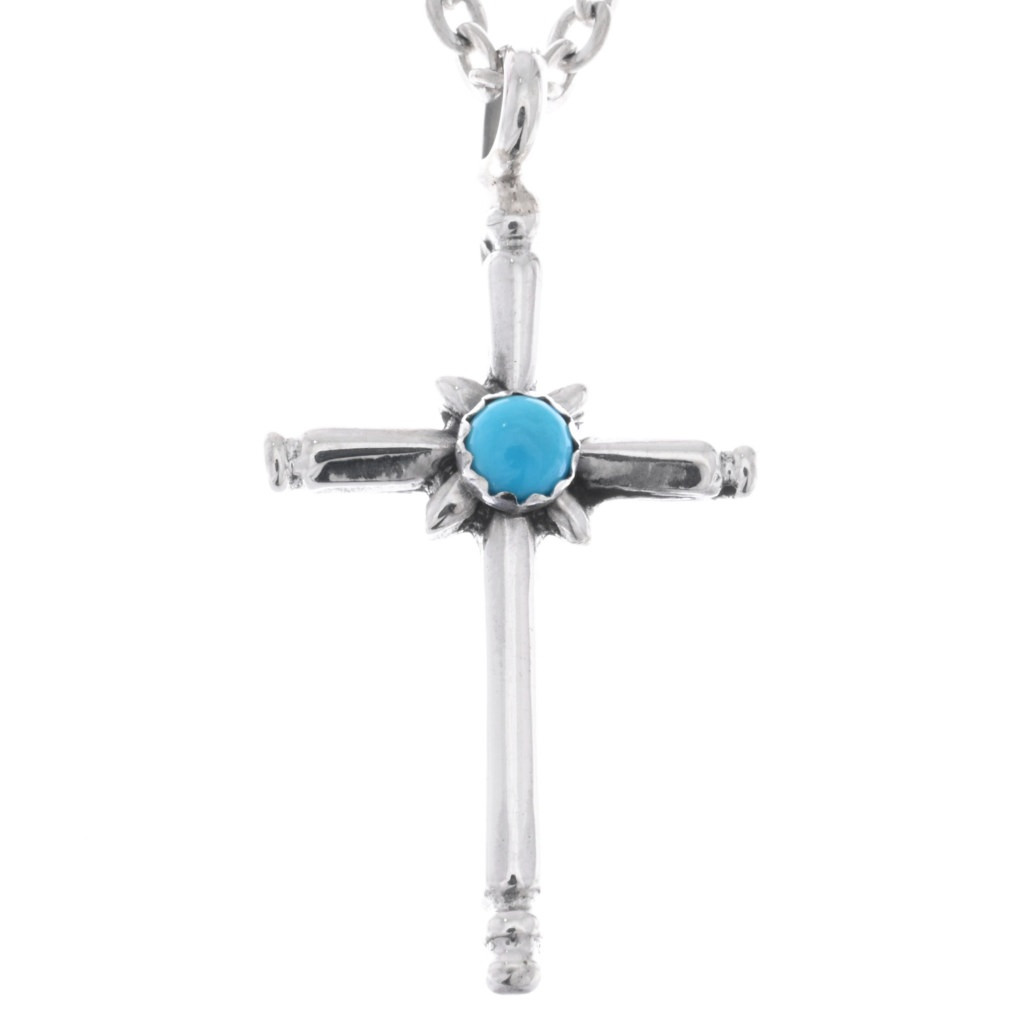 Turquoise Sterling Cross Pendant with Silver Chain by Keith Henry 48524