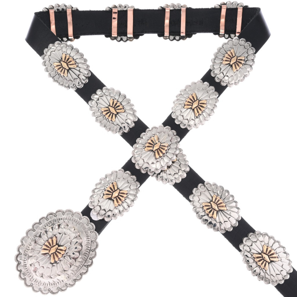 Silver Gold Native American Concho Belt Scalloped Southwest Design 48644