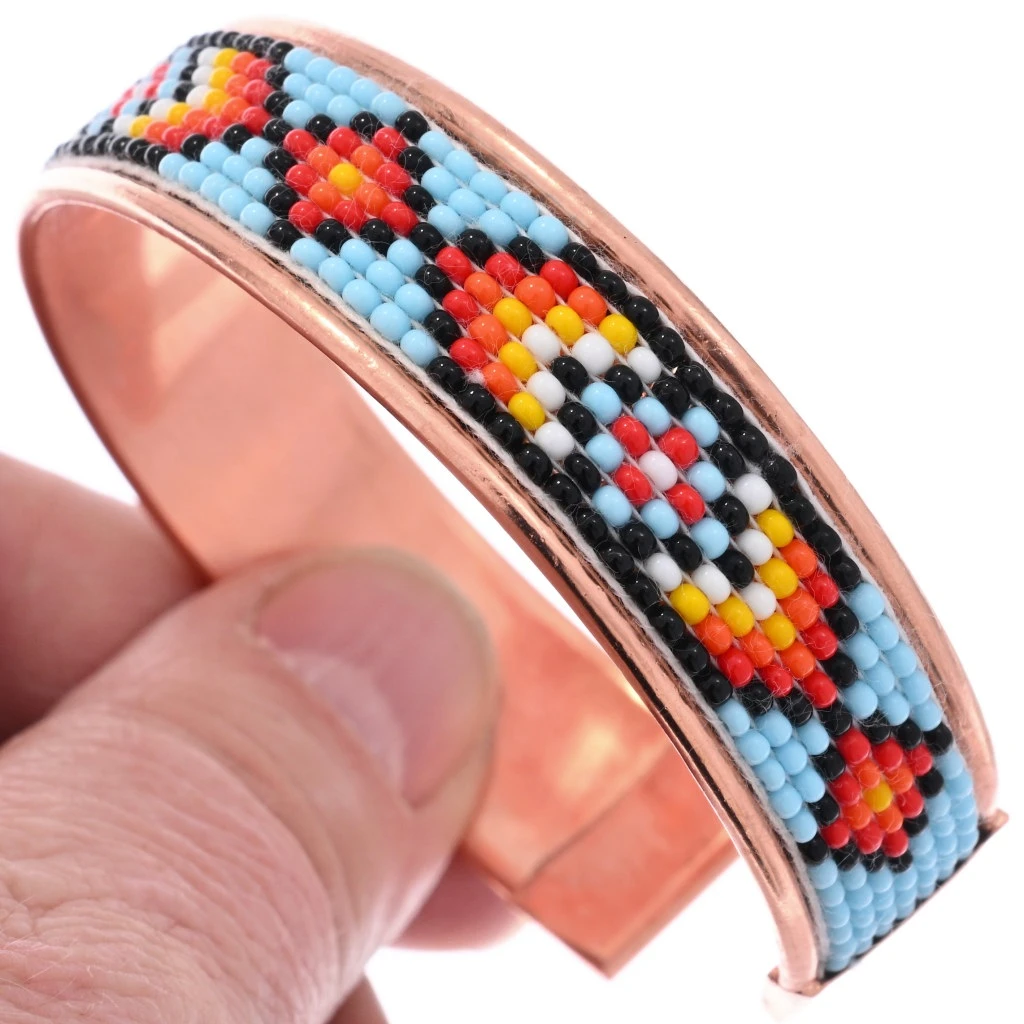 Beaded Turquoise Copper Bracelet Southwest Tribal Adjustable Cuff 48870