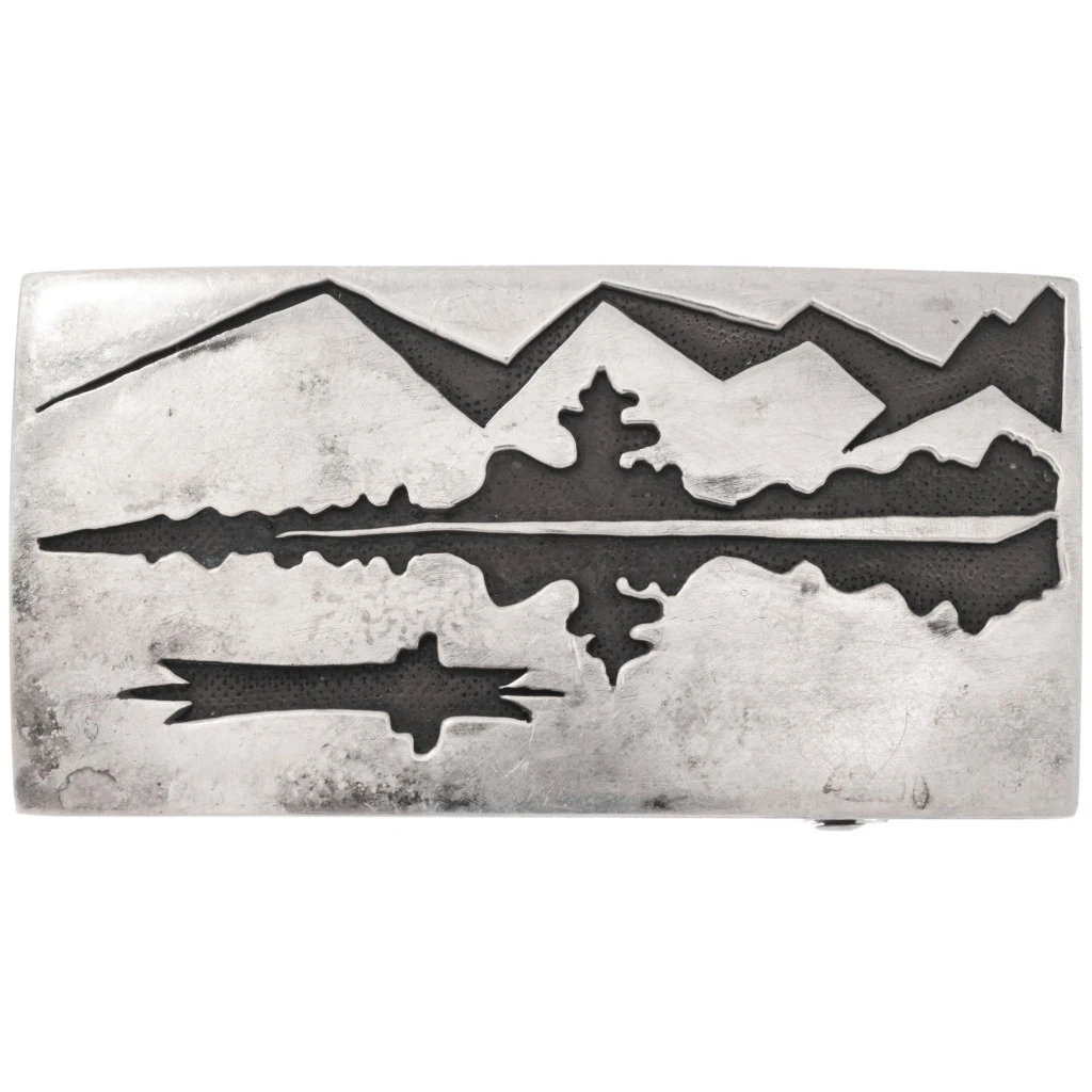 Hopi Overlay Buckle Vintage Sterling Silver Traditional Design 48897