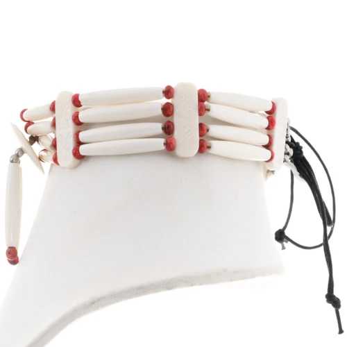 Native American Bone Choker Apple Coral Beads 43286
