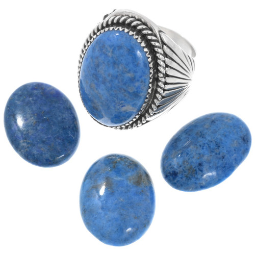 Sterling Blue Denim Lapis Native American Design Large Mens Ring 44474