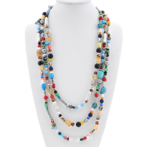 Native American Multi-Stone Treasure Bead Necklace 8 Feet Long 17092