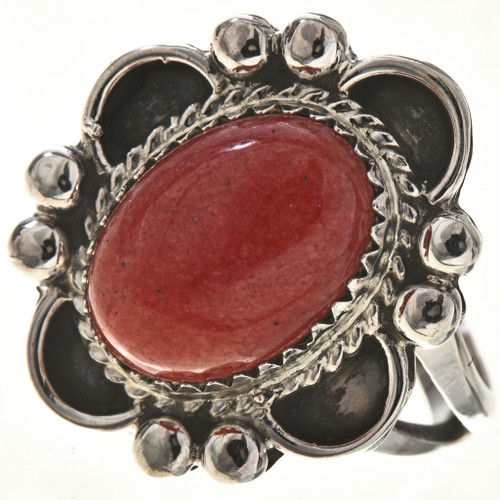 Curled Wire Navajo Red Mountain Jade Silver Ladies Ring 28688