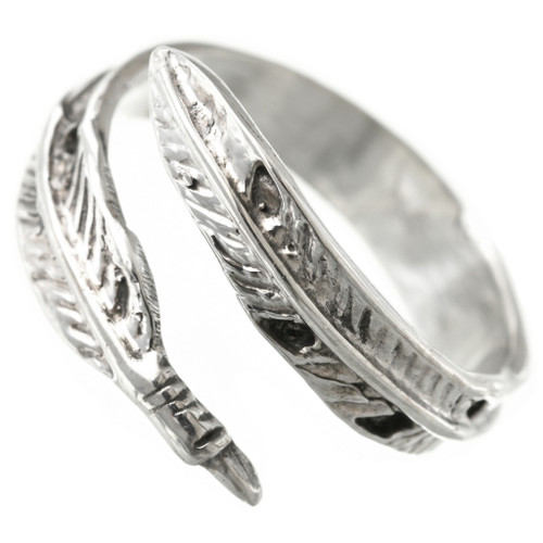 Cute Sterling Native American Silver Feather Bypass Ring 31141