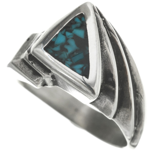 Native American Inlaid Silver Turquoise Ring 31204