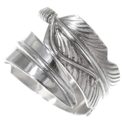 Middle or Thumb Native American Sterling Feather Ring Bypass 35763