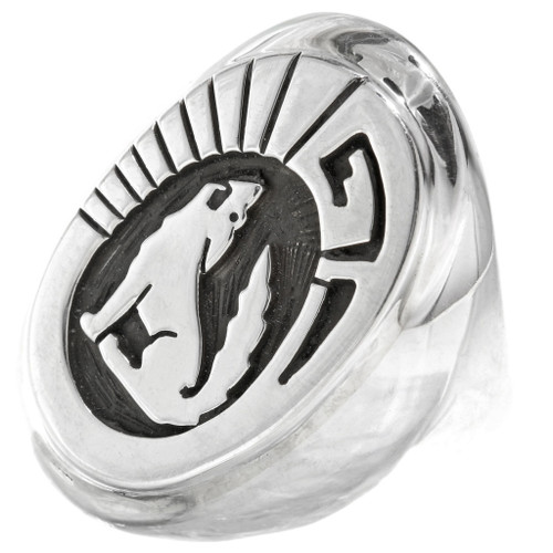 Navajo Silver Howling Wolf Mens Ring 39119