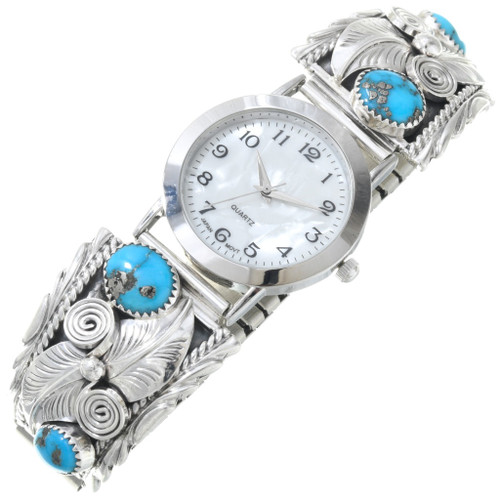 NICE Navajo Kingman Turquoise Silver Mens Watch Sterling Tips 40995