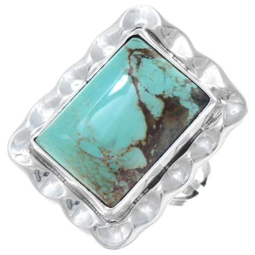 Rectangular Nevada Stone Ladies Turquoise Silver Native American Ring 41183