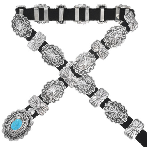 Navajo Designed Sterling Silver Turquoise Concho Belt 43074