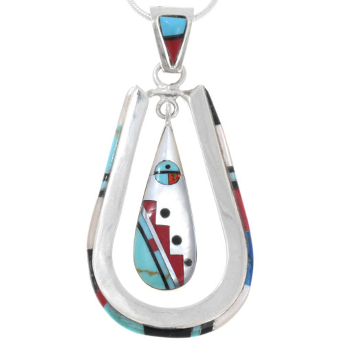 Teardrop Sterling Silver Sunface Micro Inlay Pendant With Chain 43542
