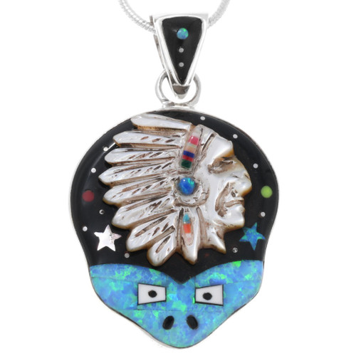 Warrior Sterling Silver Micro Inlay Pendant With Chain 43543