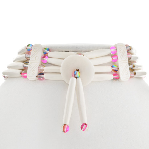 Pink Aurora Glass Bone Native Choker Necklace 43669