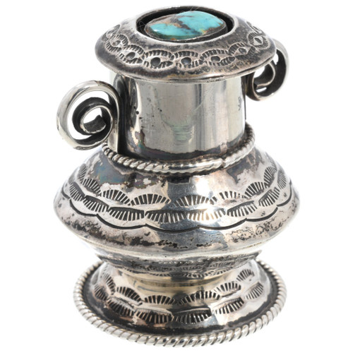 Vintage Turquoise Sterling Miniature Navajo Pottery Vase by Ed Kee 44720