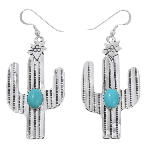 Genuine Turquoise Navajo Sterling Saguaro Cactus Earrings 44985