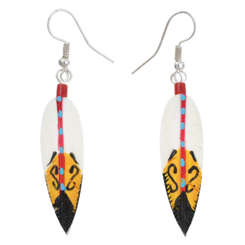 Hand Painted Feather Native American Dangle Earrings 44995