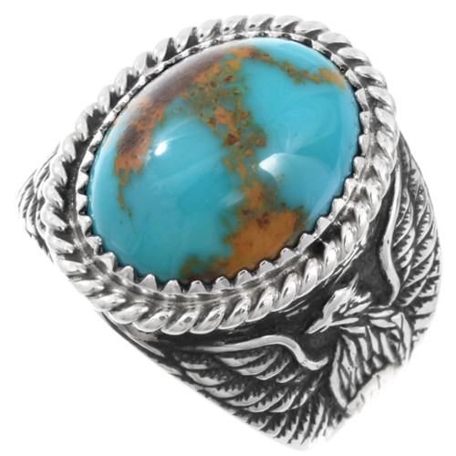 Native American Phoenix Design Turquoise Sterling Mens Ring 46236
