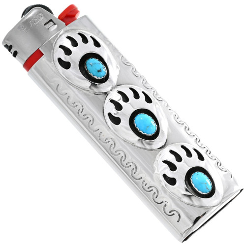Navajo Turquoise Silver Lighter Case Bic Cover 3 Bear Paw design 47012