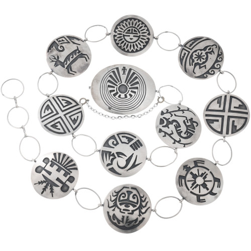Old Pawn Overlaid Silver Hopi Link Concho Belt Sterling Pueblo Pattern ...