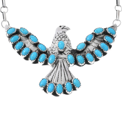 Pretty Navajo Turquoise Silver Eagle Pendant Necklace Sterling 47596