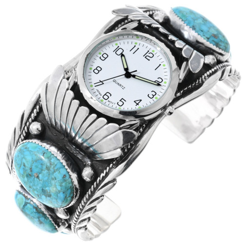 Navajo Birds Eye Turquoise Silver Mens Watch Cuff Sterling 47686