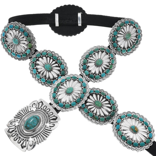 Nevada Green Turquoise Sterling Silver Concho Belt Old Pawn Style by ...