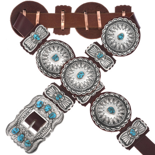 Navajo Full Size Kingman Turquoise Nugget Sterling Silver Concho Belt ...