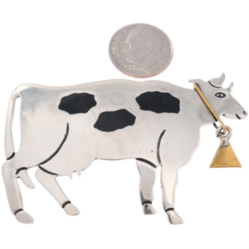 Sterling Silver Dairy Cow Pin with Brass Bell 45599