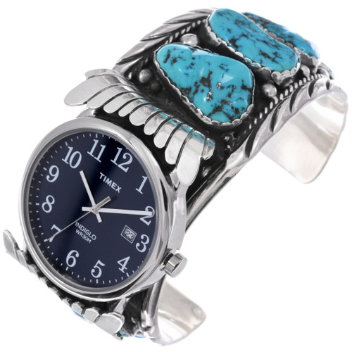 Natural Sleeping Beauty Turquoise Sterling Mens Watch Silver Heavy ...