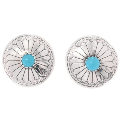 Sleeping Beauty Turquoise Concho Earrings Sterling Silver 49185